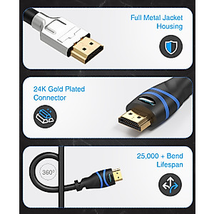 BlueRigger 4K HDMI Cable with Signal Booster (50FT, 4K 60Hz, in-Wall CL3 Rated) - Compatible with PS5, PS4, Xbox, Roku, Apple TV, HDTV, Blu-ray, PC