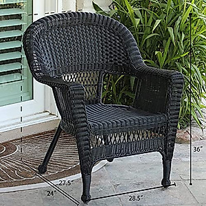 Jeco Wicker Chair with Cushion, Set of 2, Black