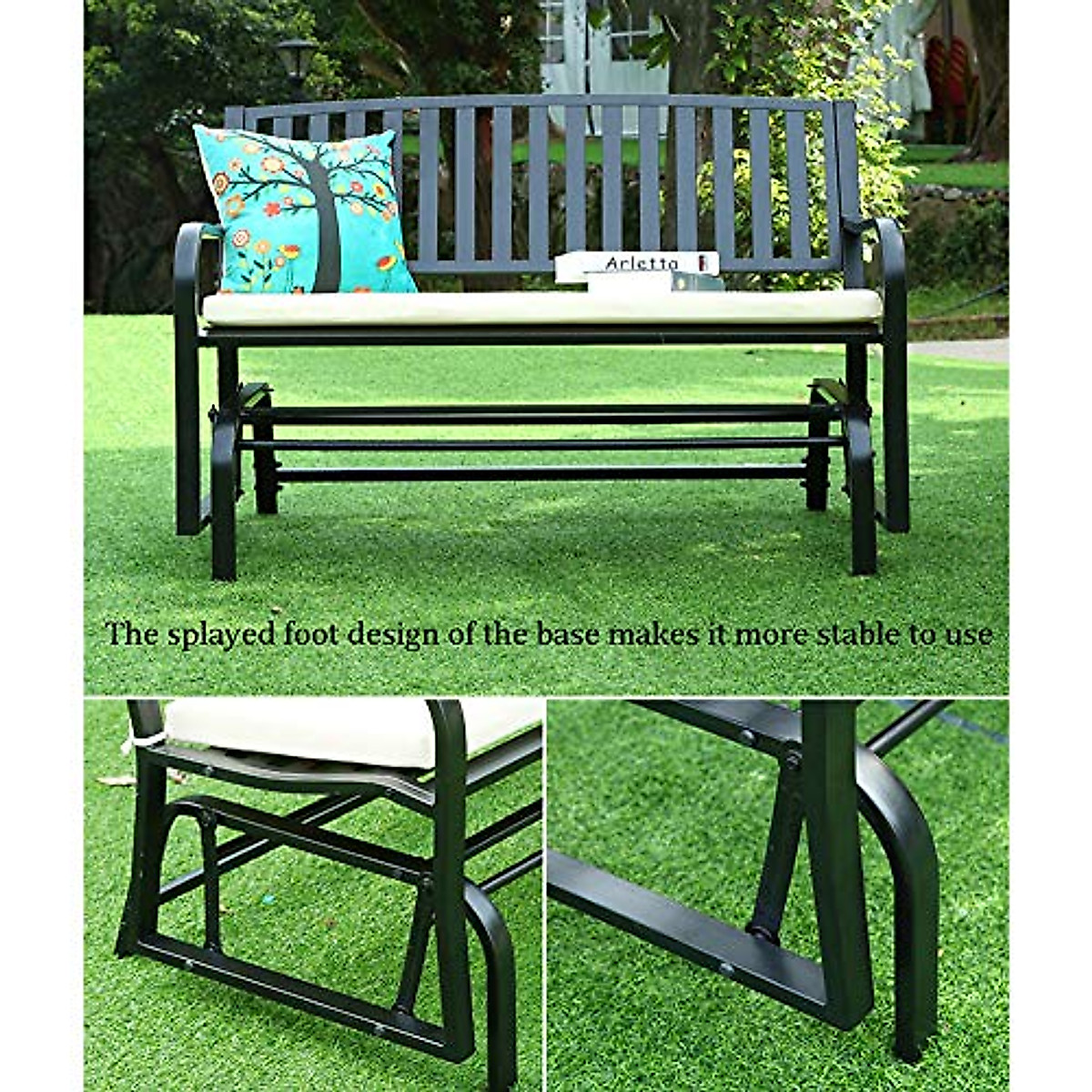 JOZZY Outdoor Garden Bench,Outdoor Garden Double Rocking Chair, Leisure Courtyard Terrace Metal Bench, Comfortable and Durable Outdoor Swing Glider, Weatherproof Steel Frame, for Porch/Backyard