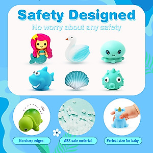 Light Up Bath Toys, 9pcs No Hole Mold Free Toddler Flashing Colourful Bathtub Mermaid Toy, Floating Rubber Shower Toy for 6 to 12 Months Infant Baby Age 1-3 Kids Boy Girl Birthday