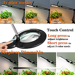 (New Upgrade) 10X Magnifying Floor Lamp with Clamp and 4 Wheel Rolling Base, HITTI 2200 LM LED 3 Color Dimmable Magnifying Glass with Light, Adjustable Arm Lighted Magnifier for Craft, Esthetican