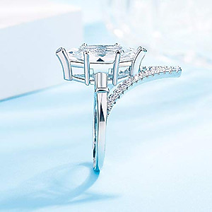 925 Sterling Silver Creative Sparkling Teardrop Shaped Sparkling Diamond Ring AAA Cubic Zirconia Promise Ring CZ Teardrop Halo Ring Eternity Engagement Wedding Rings Women's Ring Size 6-10 588 (10)