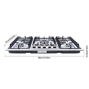 5 Burners Gas Stove Top, 34 inches Gas Cooktop, Stainless Steel Cooktop Cast Iron Grates Gas Stovetop with Thermocouple Protection and Easy to Clean