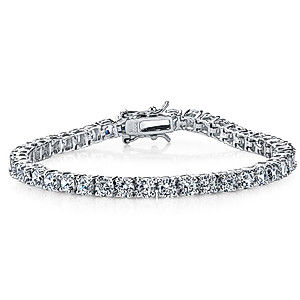10 Carats 925 Sterling Silver and Round-Cut Cubic Zirconia Eternity Tennis Bracelet 4mm 7.25"