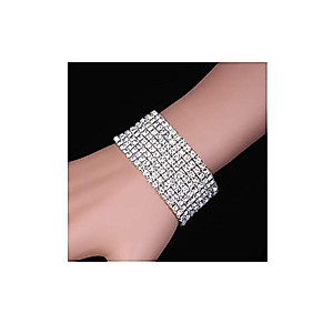 Zealmer Women Clear Rhinestone 8 Row Stretch Bracelet Silver Tone(small)
