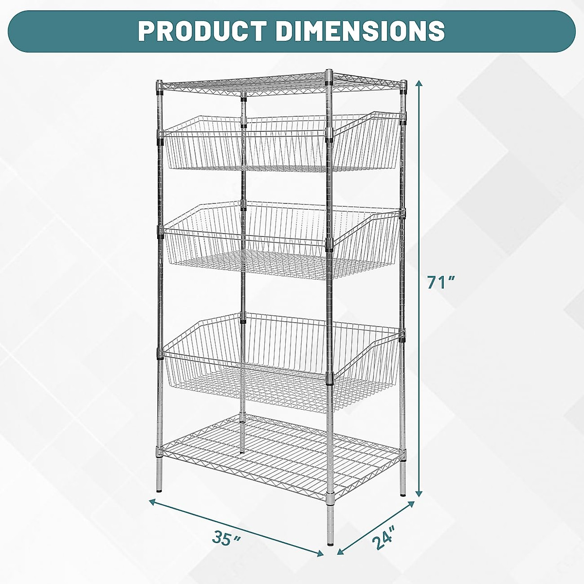 biosp 4-Tier Adjustable Metal Wire Rack Shelving Unit, Heavy Duty Basket Storage Shelf for Outdoor & Indoor, Bathroom, Laundry, Kitchen, Garage
