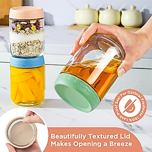 DRKIO 16 Oz Overnight Oats Containers with Lids - 6 Pack Glass Storage Jars with Airtight Lids Wide Mouth Mason Food Jars Great for Meal Prep Salad Chia Pudding Snacks Yogurt Sugar Spice Cereal