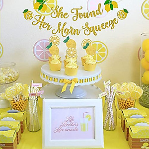 Lemon Bridal Shower Decorations, Homond Party She Found Her Main Squeeze Banner Cake Cupcake Toppers, Fruits Theme Supplies Kit, Paper Fans Balloons for Lemonade Citrus Party, Yellow