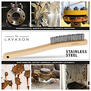 Lavaxon Wire Brush Set-Heavy Duty Stainless & Carbon Steel Bristles with Wood Handle Grip for Rust, Wielding Slag, Dirt & Paint Scrubbing with Deep Cleaning – 14 Inches (Pack of 2)