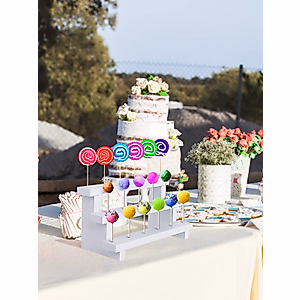 ANPHSIN Wood Cake Pop Stands - 2 PCS Wooden Lollipop Holders, 3 Tier 17 Holes Cake Pop Holder Display Risers Fit 0.16" / 4mm Lollipop Sticks for Dessert Table of Wedding, Birthday Party (White)