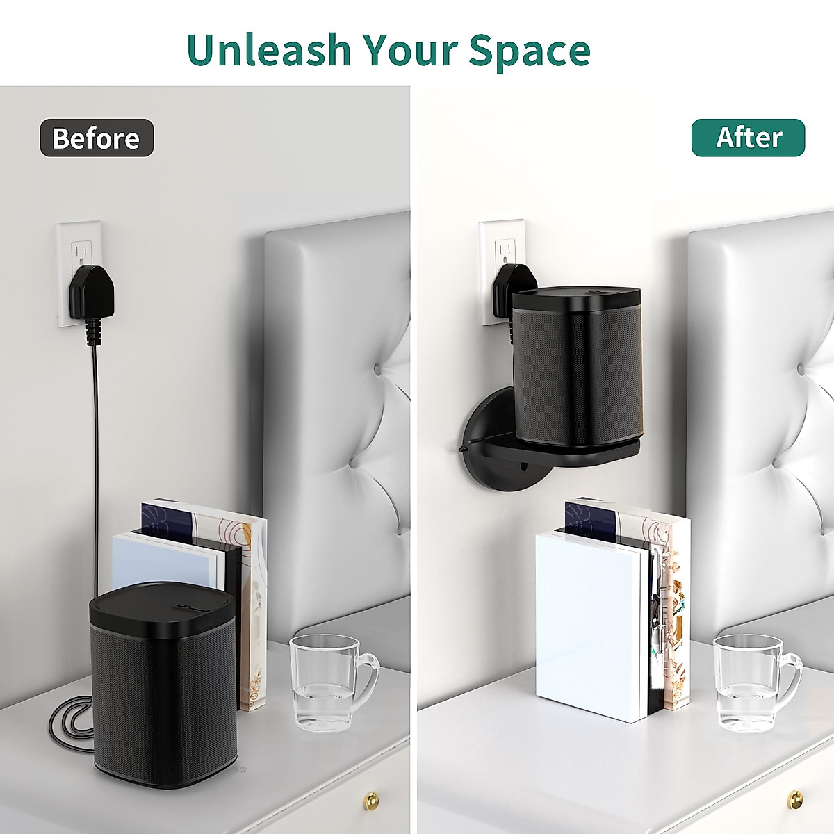 HomeMount Wall Mount for Sonos One - Space Saving Smart Home Wall Stand Holder Shelf Compatible with Sonos One/Sonos One SL Black