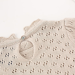 TIBE PINCESS Baby Girls Lace Sweater Toddler Cotton Knit Pullovers Kids Crochet Ruffle Lantern Sleeve Blouses Jumper Tops(Beige 3-4 Years)