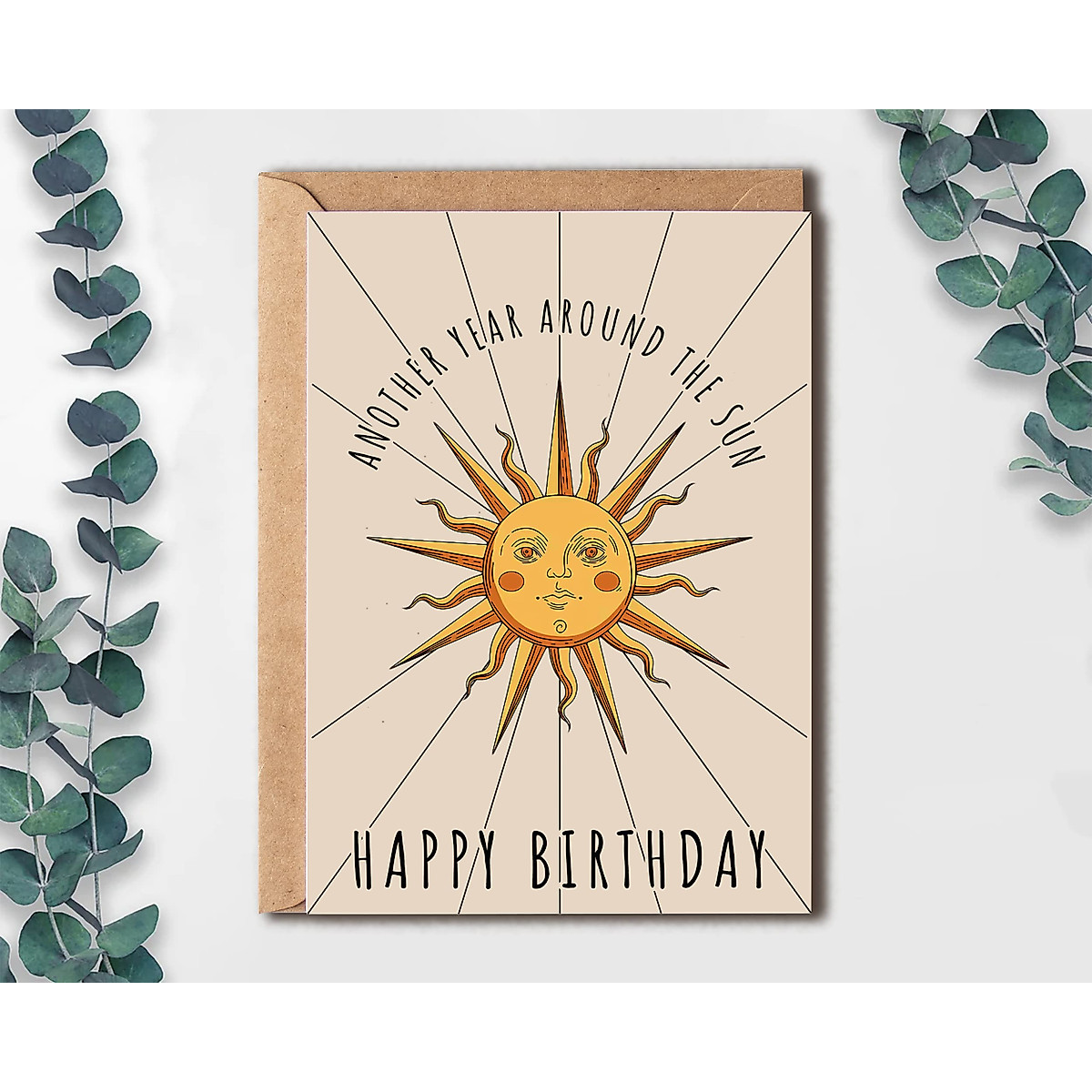 EruditeGifts Another Year Around The Sun Happy Birthday Bohemian Style Greetings Card - Birthday Card With Sun - Happy Birthday Card