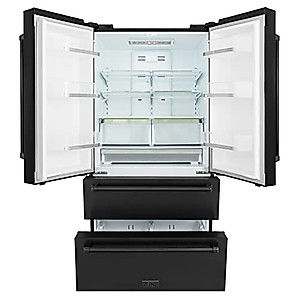 Z Line Kitchen and Bath ZLINE 36 in. 22.5 cu. ft Freestanding French Door Refrigerator with Ice Maker in Fingerprint Resistant Black Stainless Steel (RFM-36-BS)