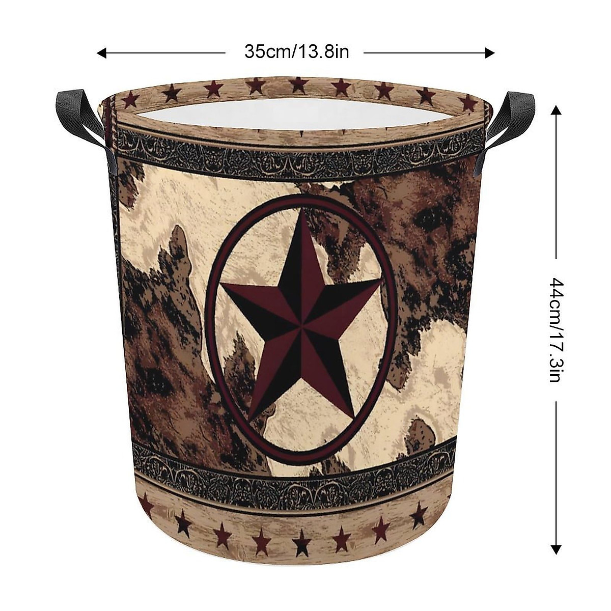 Rustic Western Country Texas Star Cowboy Cowgirl Round Laundry Hamper Storage Basket Waterproof Coating Organizer Bin For Clothes Toys
