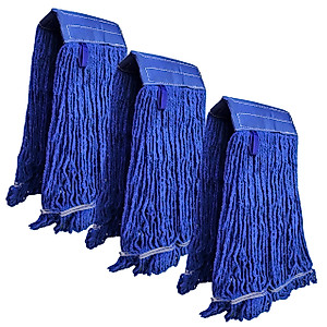 KLEEN HANDLER Blended Loop End Heavy Duty Mop Head Replacement, Wet Mop Refills for Industrial and Commercial Use, Dark Blue, 32 Oz (3-Pack)