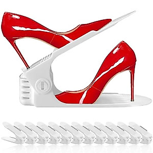 New Shoe Slots Organizer 12 Pack - Upgrade Shoe Stackers for a Pair Of Shoes, Shoe Storage Shoe Space Savers 50%, 5 Levels Adjustable Space Saving Shoe Rack Shoe Riser Stackable Shoe Organizer,White