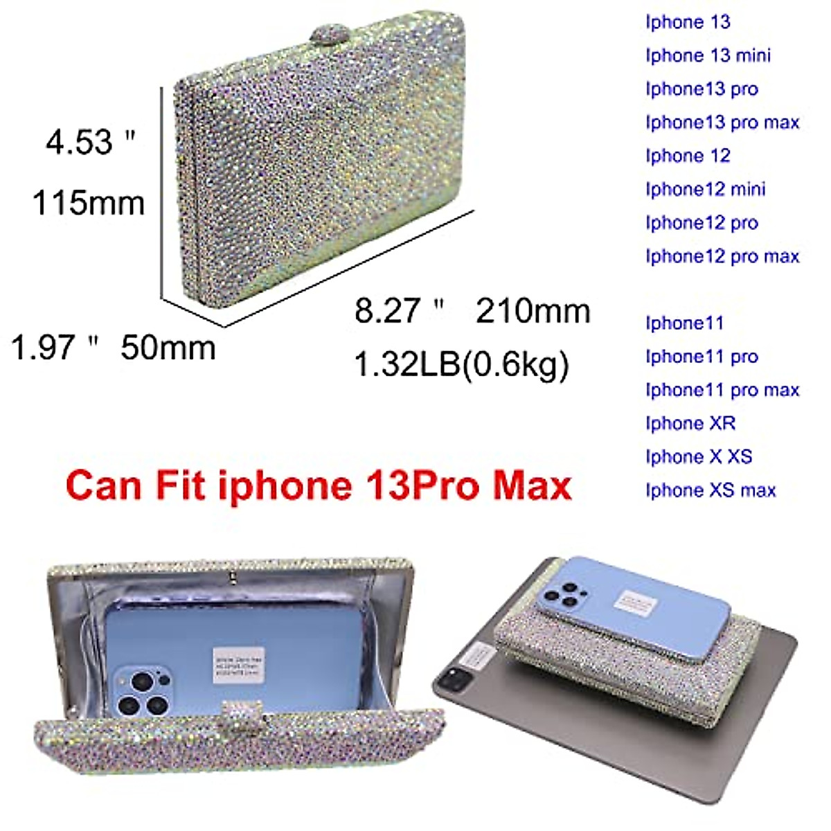 Bestenda Crystal Evening Handbags for Women,Wedding Party Rhinestone Clutch Purse Silver AB