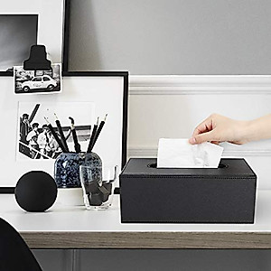 Luxspire Rectangular PU Leather Tissue Box Cover Holder, Facial Tissue Box Cover Toilet Paper Box Case Napkin Dispenser for Countertop Bedroom Car Office Bathroom Home Deco Accessories, Black