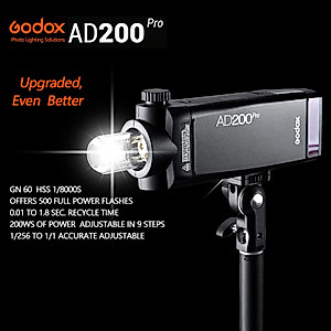 Godox AD200 Pro AD200Pro Strobe Pocket Flash, 200W TTL Outdoor Flash HSS Speedlite 1/8000s, Powerful Li-ion Battery, with Godox XPro-N TTL Wireless Flash Trigger Compatible for Nikon Camera