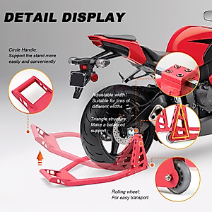 Ruedamann 550 lbs Capacity Motorcycle Stand,Adjustable 9.8"-13.8"W Motorcycle Rear Lift,Motorcycle Storage Lift Stand, Wheel Lift Stand for Sport Bikes,Dirt Bikes,Rear stand, Red