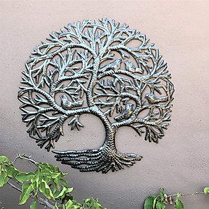 It's Cactus Haitian Tree of Life Wall Decor, Global Art Made in Haiti, Oil Drum Metal Craft with Birds, Decoration for Kitchen or Anywhere in Home, 23 In. x 23 In. (Whispering Tree)
