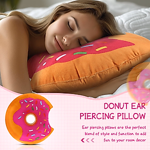 GlikCeil 1 Pack Donut Piercing Pillow for Ear Pain 12.6 Inch Ear Pillow for Side Sleeping Pink Donut Pillow for Ear with Sprinkles Doughnut Stuffed Cushion with Hole for Side Sleeper Chair Party Decor