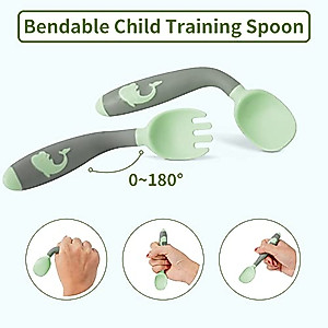 Baby Utensils Spoons Forks Sets with Travel Safe Case, Easy Grip Heat Resistant Bendable BPA Free Toddler Feeding Training Utensils Sets (2Pack,Green)