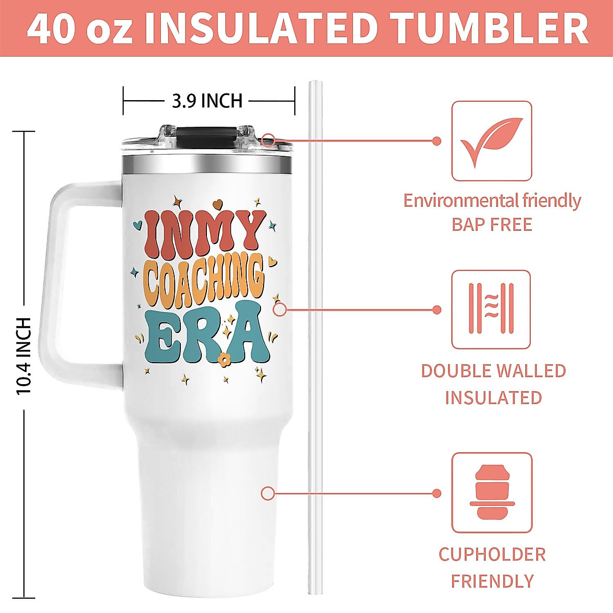 40oz Coach Tumblers for Men Women, Coaching Gifts for Cheer Softball Football Players, Coaching Gifts Tumbler with Handle, Coaches Gift for Men on Years Gift,Valentines Day Birthday Coaches Day