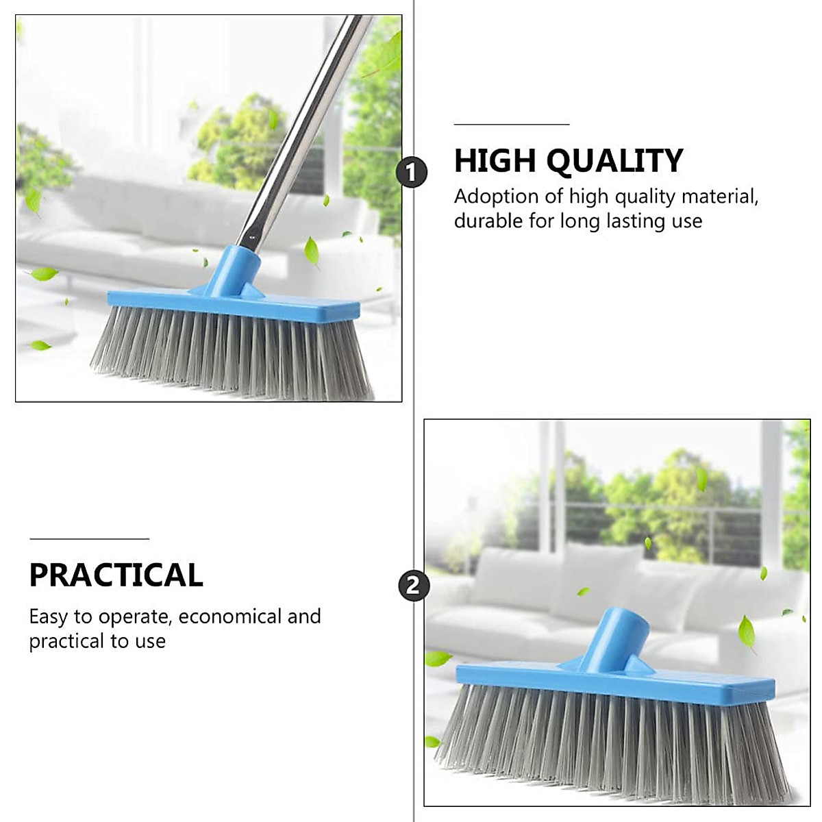 Generic Floor Scrubber Push Broom Brush Outdoor Stiff Broom Head Handle Heavy Duty Indoor Rough Surface Scrub Brush Broom for Floor Cleaning Deck Wall Tile Floor Driveway Outdoor Broom