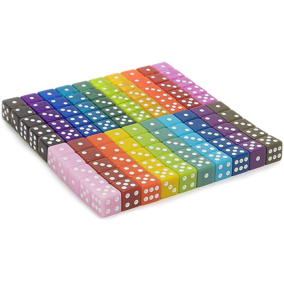 100-Pack of Bulk Six Sided Dice - Standard 16mm Size - Great for Board Games, Casino Games & Tabletop RPGs - Rainbow