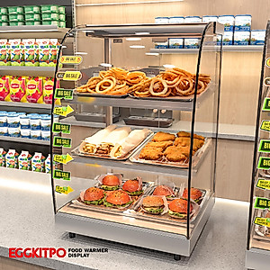 18 Inch Food Warmer Display with LED Light 3 Tiers Commercial Countertop Pretzel Warmer Thermometer Pizza Warmer Machine Food Showcase for Convenience Stores Bakeries Hot Display Case Buffet 110V 310W