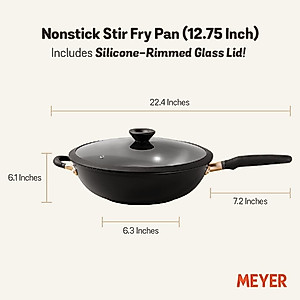 Meyer Accent Series Hard Anodized Nonstick Stirfry/Wok with Helper Handle and Glass Lid, 12.75 Inch, Matte Black
