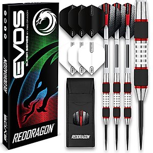 RED DRAGON Evos Tungsten Steeltip Darts Set - 28g with Flights, Stems and Wallet