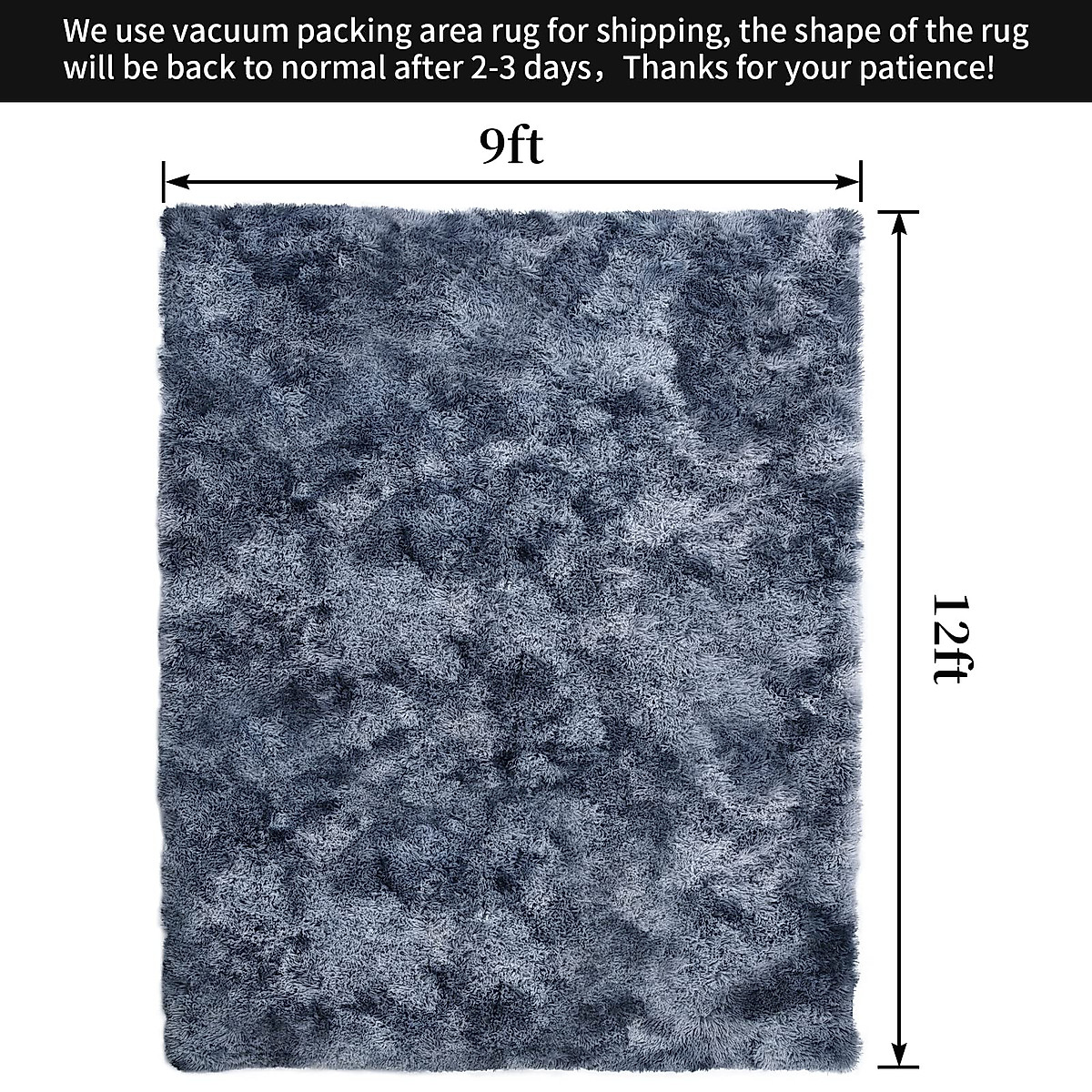 HOMBYS Shaggy Area Rug 9x12 Feet, Ultra Soft Large Plush Faux Fur Carpet, Non-Skid Bedroom Living Room Rug for Kids Playroom Home Decor, Tie Dye Grey