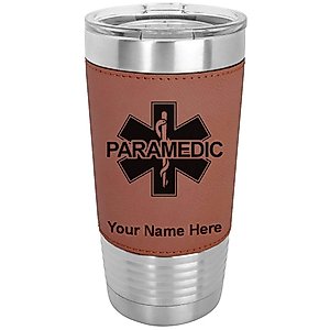 LaserGram 20oz Vacuum Insulated Tumbler Mug, Paramedic, Personalized Engraving Included (Faux Leather, Dark Brown)