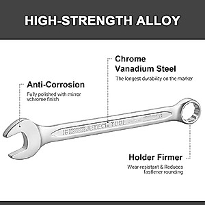 Jetech 18mm Combination Wrench - Industrial Grade Spanners with 12-Point Design, 15-Degree Offset, Made with Durable Chrome Vanadium Steel in Sand Blasted Finish, Forged, Heat-Treated, Metric