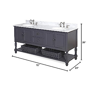 Kitchen Bath Collection Beverly 72-inch Double Bathroom Vanity (Marine Gray/Carrara): Includes Marine Gray Cabinet with Authentic Italian Carrara Marble Countertop and White Ceramic Sinks