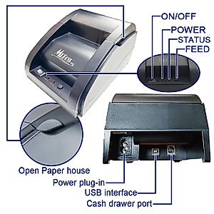 MRBOSS 2“ 58mm POS Cash Register Portable Thermal Receipt Printer with High Speed Printing USB Bluetooth Interface for Supermarket Restaurant Retail Sales Kitchen Support Windows Android MAC