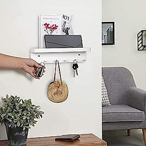 PXKOSA Key Holder for Wall, 6 Hooks Key Holder, Mail and Key Holder Wall Mount, Key Hooks with Tray, Metal Key Rack for Hallway, Kitchen, Bathroom, Office (White)