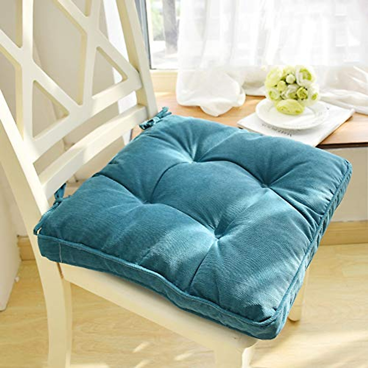 Nathime Soft Patio Outdoor Chair Pad with Ties Home Decor Indoor Dining Chairs Cushion 16.9"×16.9"×3.8" Blue 1Pc