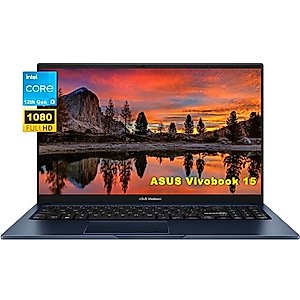 ASUS Vivobook 15 Laptop, 15.6" FHD Display, Intel Core i3-1215U Processor, 16GB RAM, 512GB SSD, Intel UHD Graphics, Student & Business, Thin and Light, Wi-Fi, Windows 11 Home in S Mode, Quiet Blue