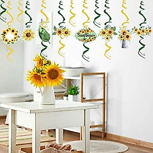UOMNICUE 30 PCS Yellow Sunflower Hanging Foil Swirls Ceiling Streamers Wall Decor Party Supplies for Kids Birthday Baby Shower Spring Summer Flower Themed Party Decoration