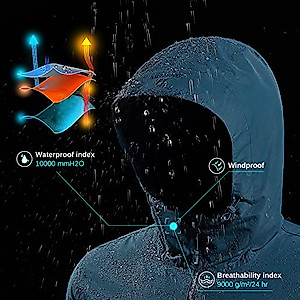 CAMEL CROWN Men's Waterproof Shell Jacket Windbreaker Hooded Rain Coat for Outdoor Hiking Climbing Traveling Blue XL