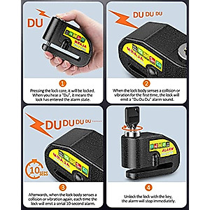 Onvian Motorcycle Lock with Alarm, Waterproof Motorcycle Locks Anti Theft for Motorcycle Bicycle Bike Scooter E-Bikes Wheel 6.7mm Disc Brake Rotor Lock 5FT Reminder Cable (Black)