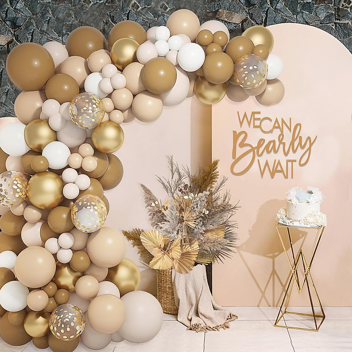 We Can Bearly Wait Sign Teddy Bear Baby Shower Decoration Backdrop Brown Wooden Banner for Gender Reveal Party (Girl Boy Baby) Theme Party Background