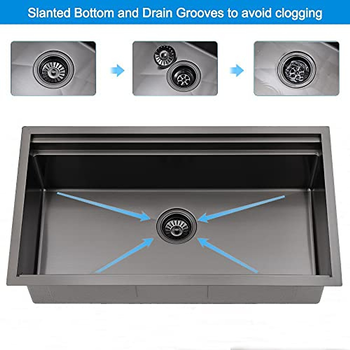 33 Inch Undermount Kitchen Sink double ledges Workstation Black -VOKIM 33 Inch Stainless Steel Undermount Kitchen Sink Workstation Utility Sink 16 Gauge Single Bowl Kithchen Sink