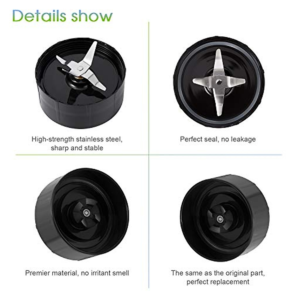 URSUMER Replacement Parts for Magic Bullet - 250W Magic Bullet Blade 2 PACK with 4 Rubber Gaskets, Replacement Magic Bullet Accessories for Model MB1001