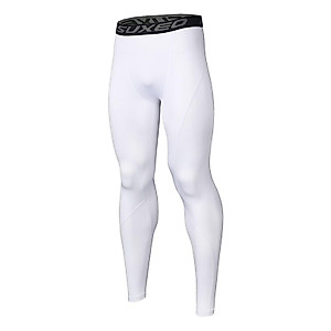 ARSUXEO Men's Compression Tights Running Pants Baselayer Legging K3 White Size Medium