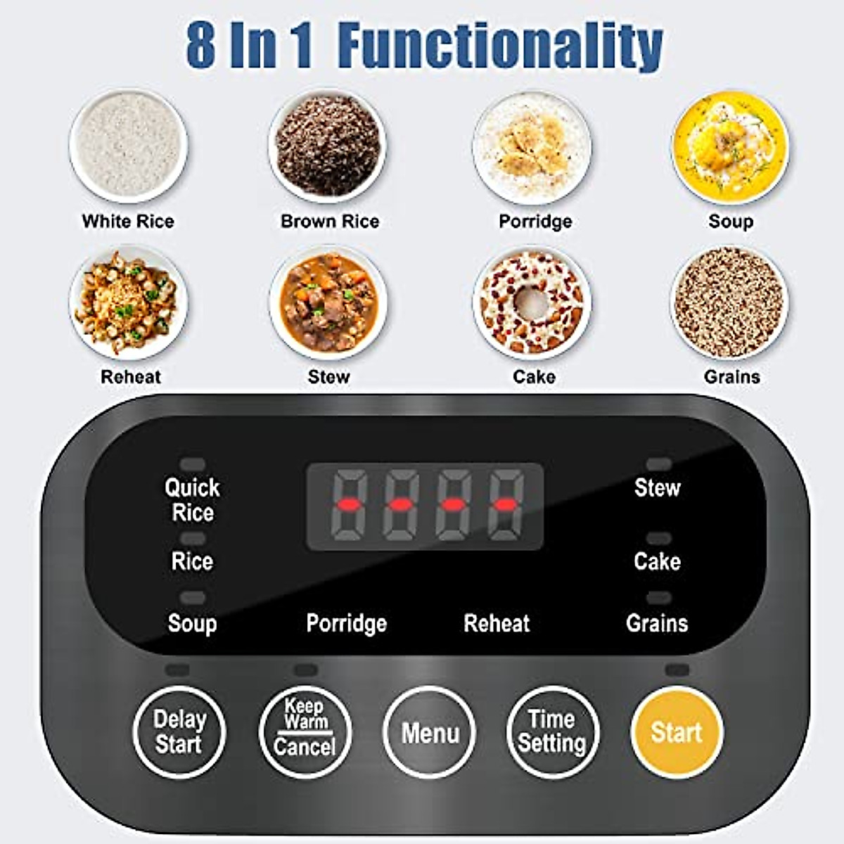 Topwit Rice Cooker 8 Cups Uncooked, 4.2Qt Non-Stick Rice Maker with Food Steamer, 8 in 1 Smart Control Rice Cooker with 24H Delay Start & Keep Warm Function, Slow Cooker for Soup, Stew, Grain, Oatmeal